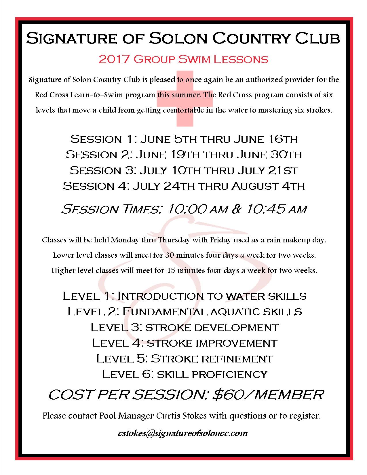 Group Swim Lessons--SESSION ONE BEGINS | Signature of Solon | 2017-06-05